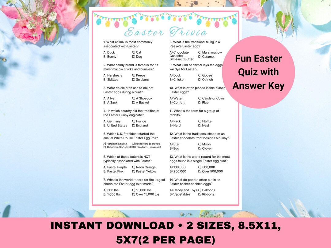 Easter Trivia, Printable Easter Quiz, Easter Game for Kids & Adults ...
