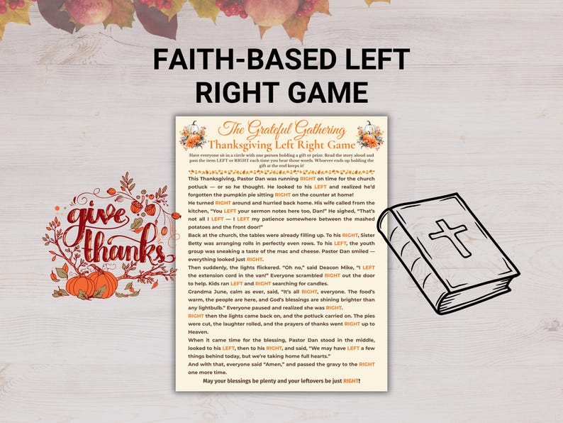 Thanksgiving Left Right Game, Fall Party Printable, Thanksgiving Church ...