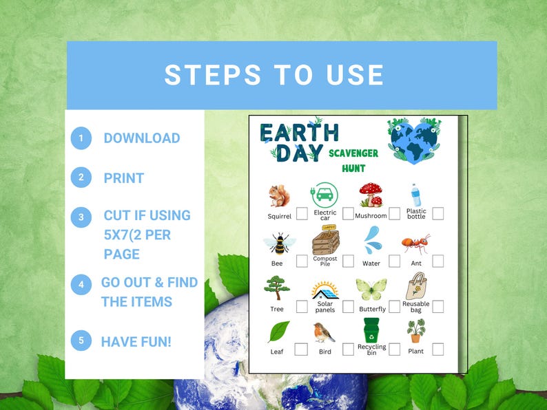Earth Day Scavenger Hunt for Kids, Educational Outdoor Activity, Both ...
