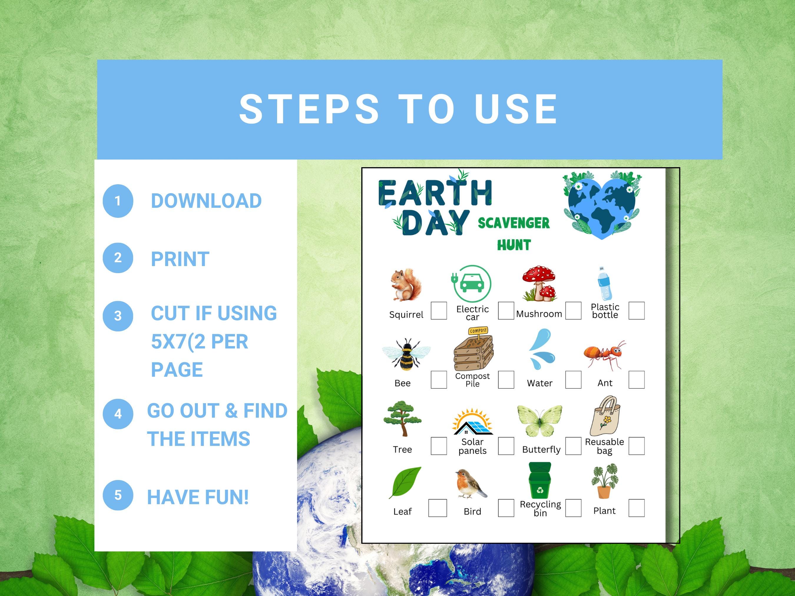 Earth Day Scavenger Hunt for Kids, Educational Outdoor Activity, Both ...