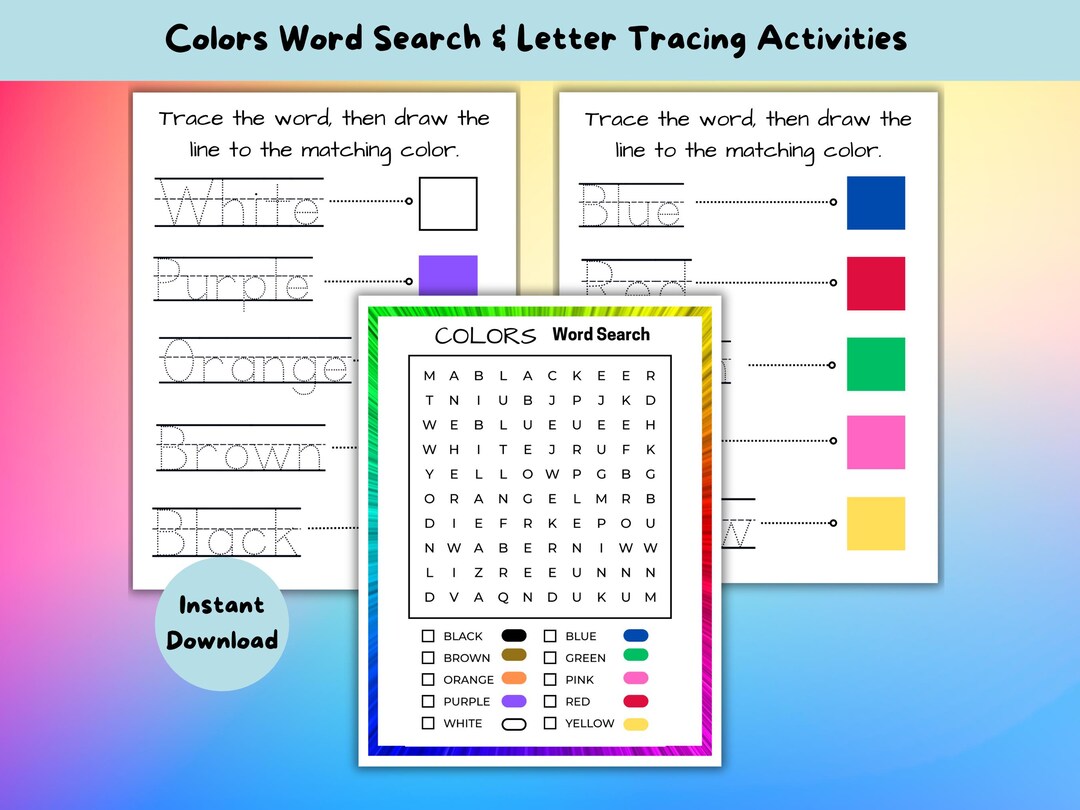 Letter Tracing Worksheets, Colors Word Search, Preschool Printable ...