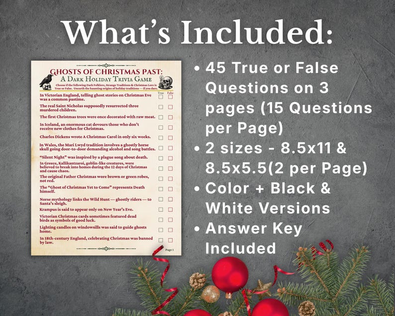 Christmas Trivia Game, True or False, Weird Traditions, Gothmas, Dark ...