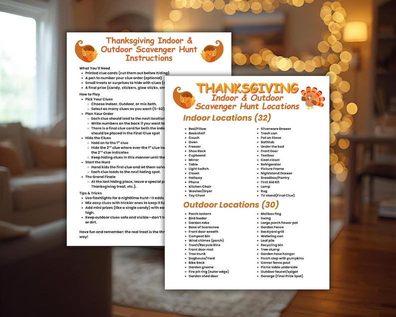 Thanksgiving Scavenger Hunt, Indoor Treasure Hunt, Outdoor Scavenger ...