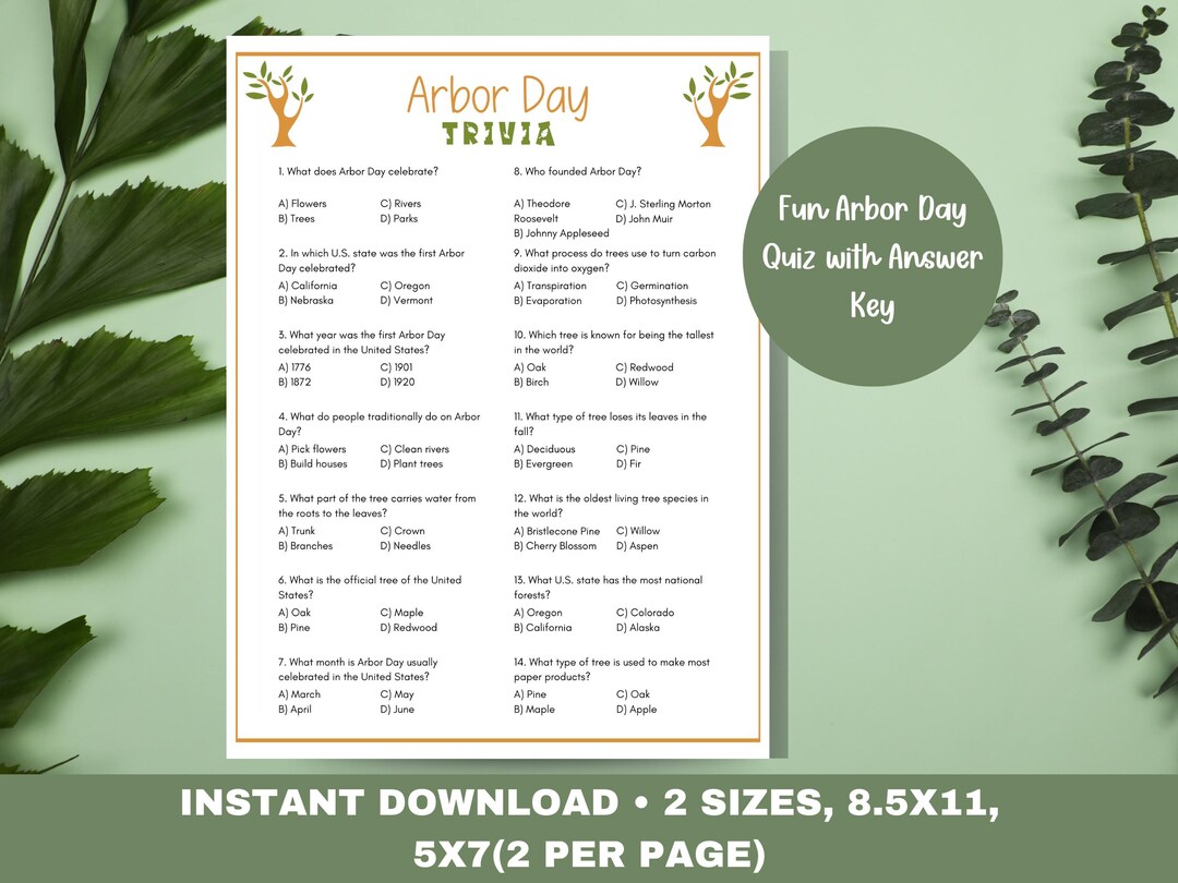 Arbor Day Trivia Game, Printable Tree Quiz for Kids & Adults, Tree ...
