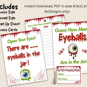 Guess How Many Eyeballs Sign & Cards, Halloween Party Game Printable ...