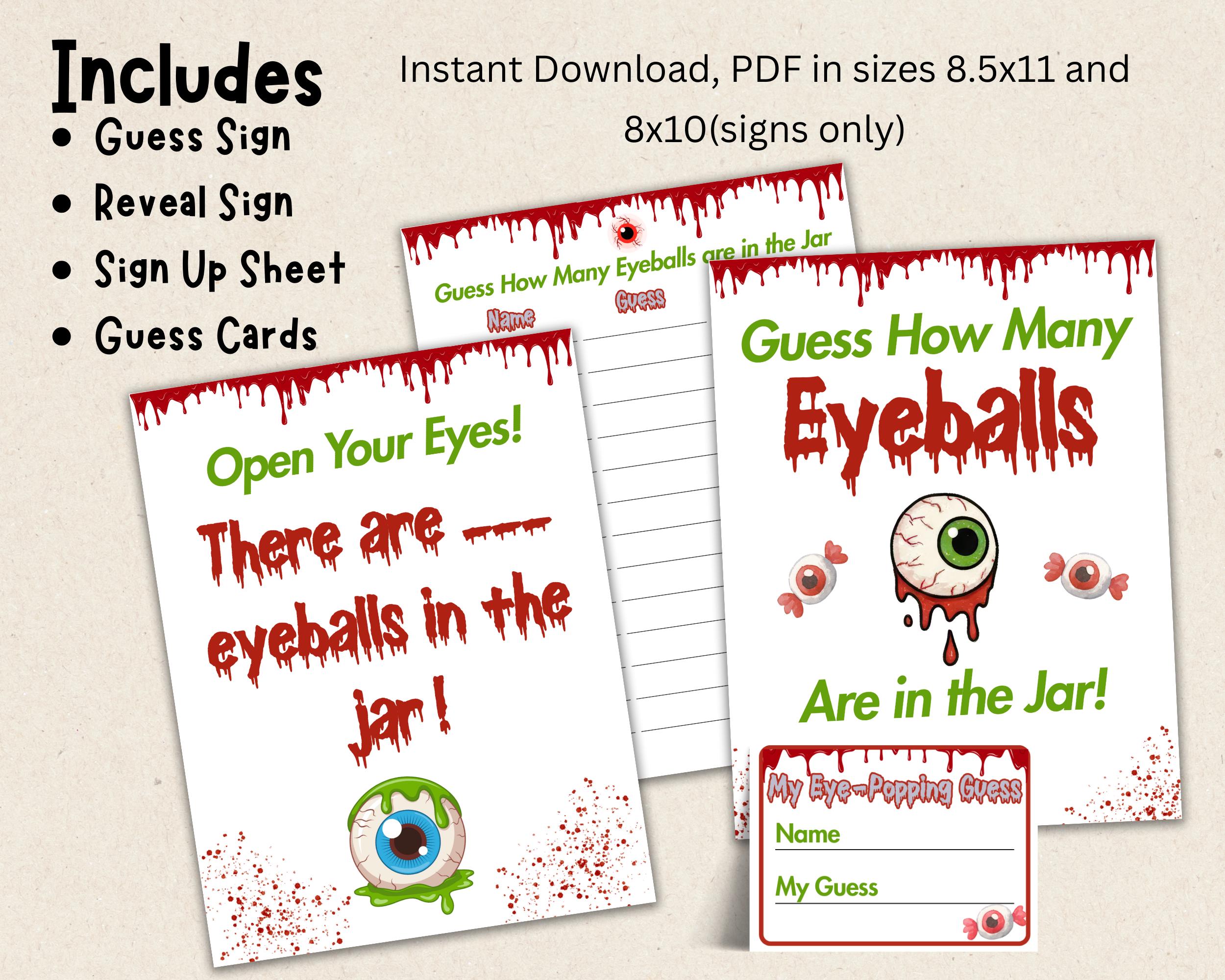 Guess How Many Eyeballs Sign & Cards, Halloween Party Game Printable ...
