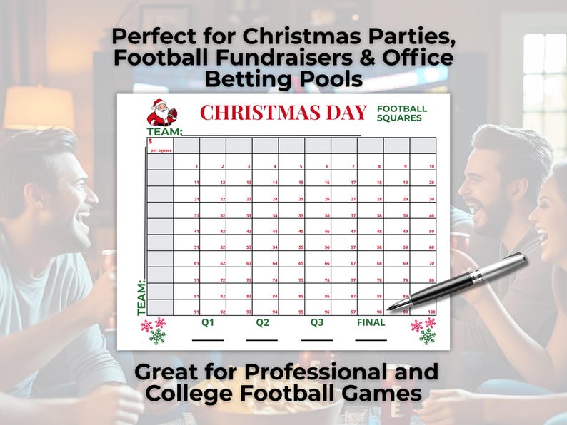 100 Christmas Football Squares, Football Fundraiser, Football Betting ...