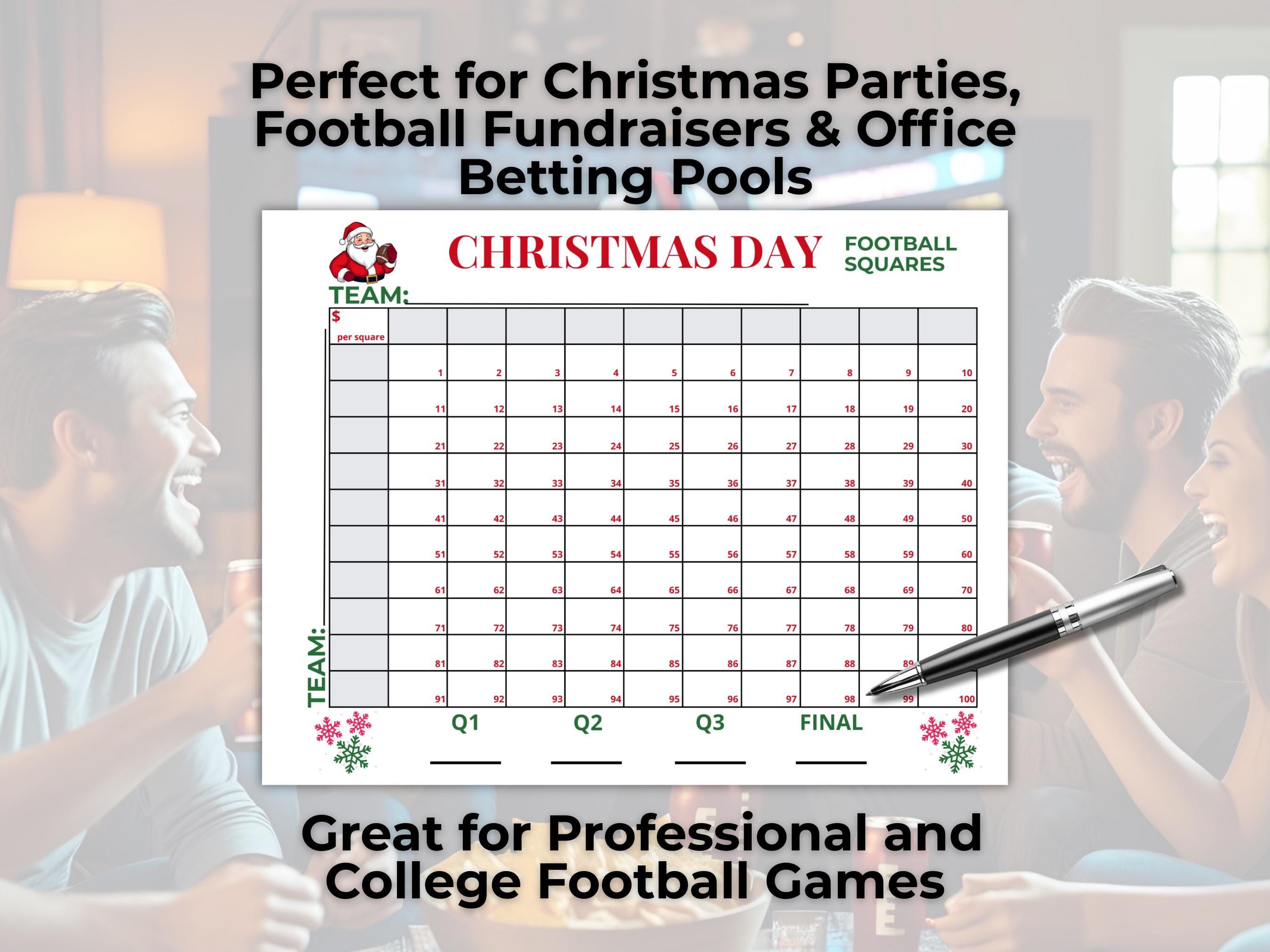 100 Christmas Football Squares, Football Fundraiser, Football Betting ...