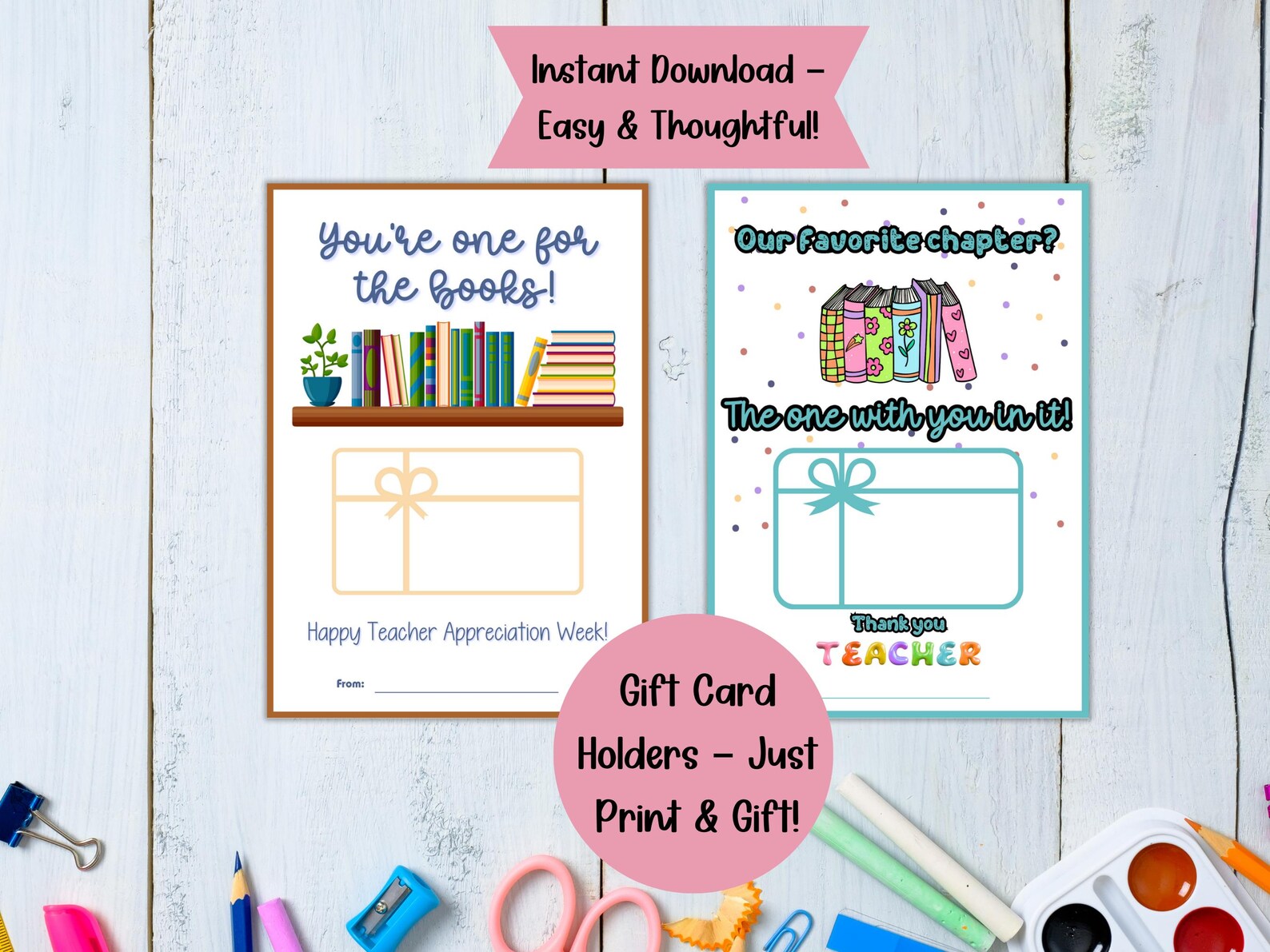 Teacher Appreciation Gift Card Holder Printable, Book Theme Teacher ...