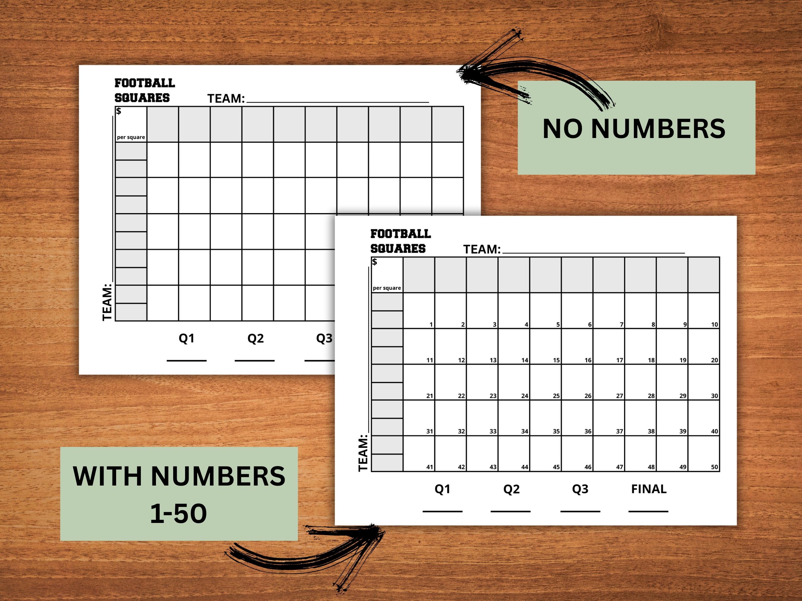 50 Football Squares Editable & Printable, Office Football Pool, Square ...