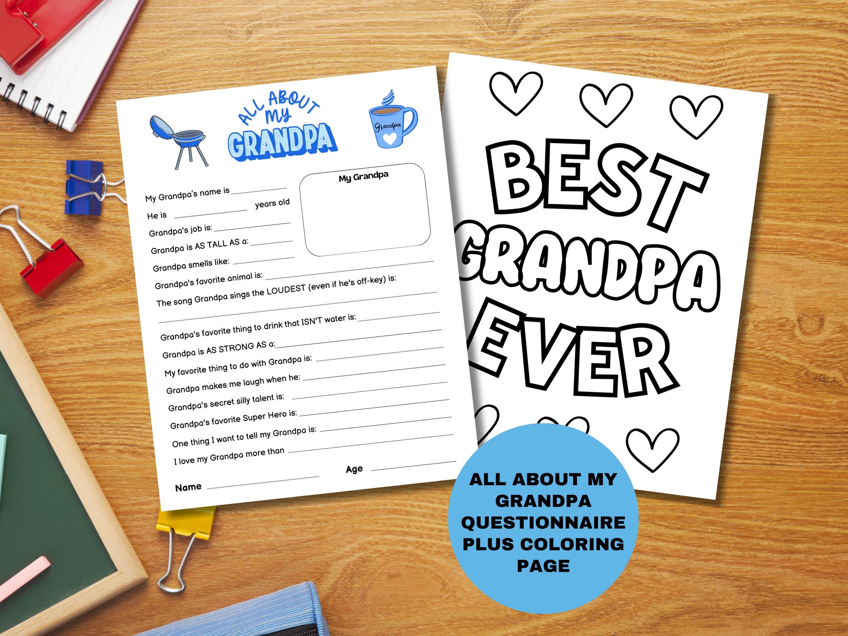 Father's Day Gift, Grandpa Questionnaire & Coloring Page (PDF, Instant ...