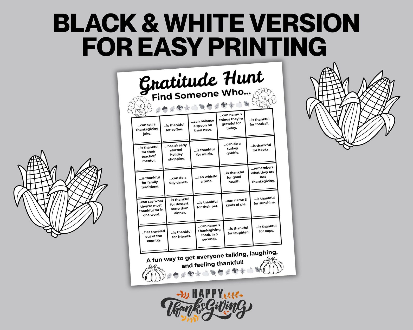 Find Someone Who Bingo Icebreaker, Thanksgiving Gratitude Game ...