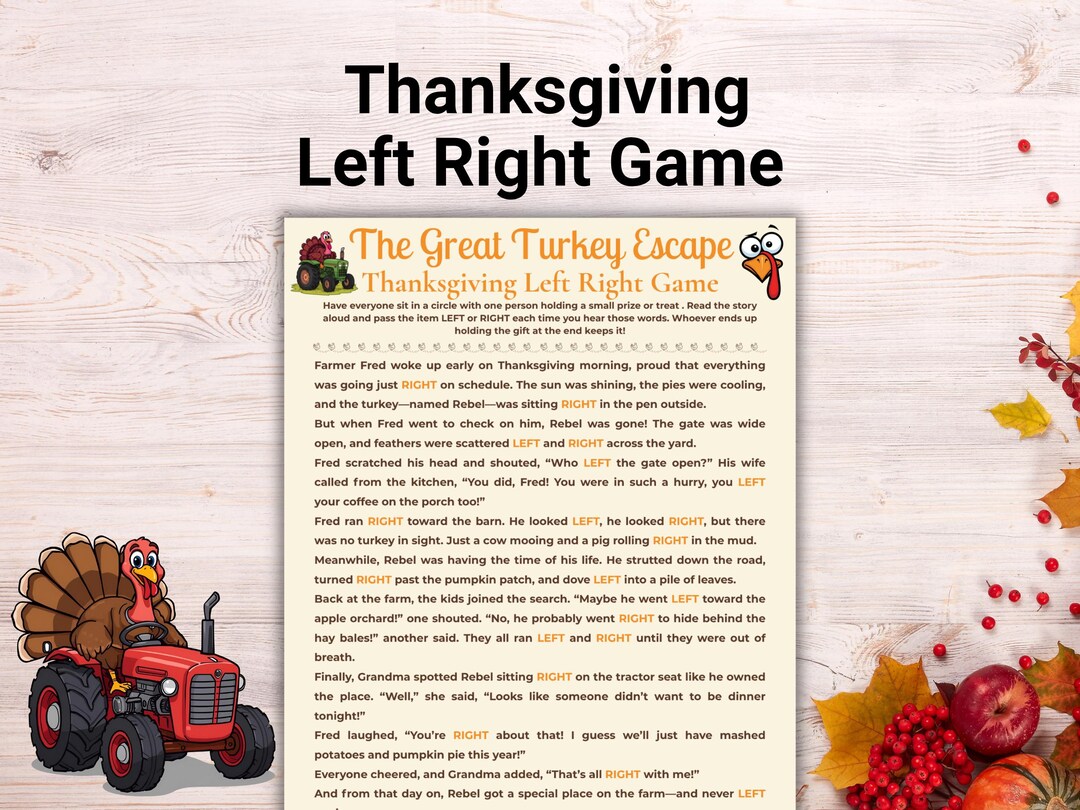 Thanksgiving Left Right Game, Fall Party Printable, Pass the Prize ...