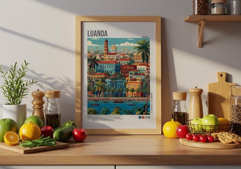 Luanda Angola Travel Poster, Colorful Coastal City Wall Art, Colonial ...
