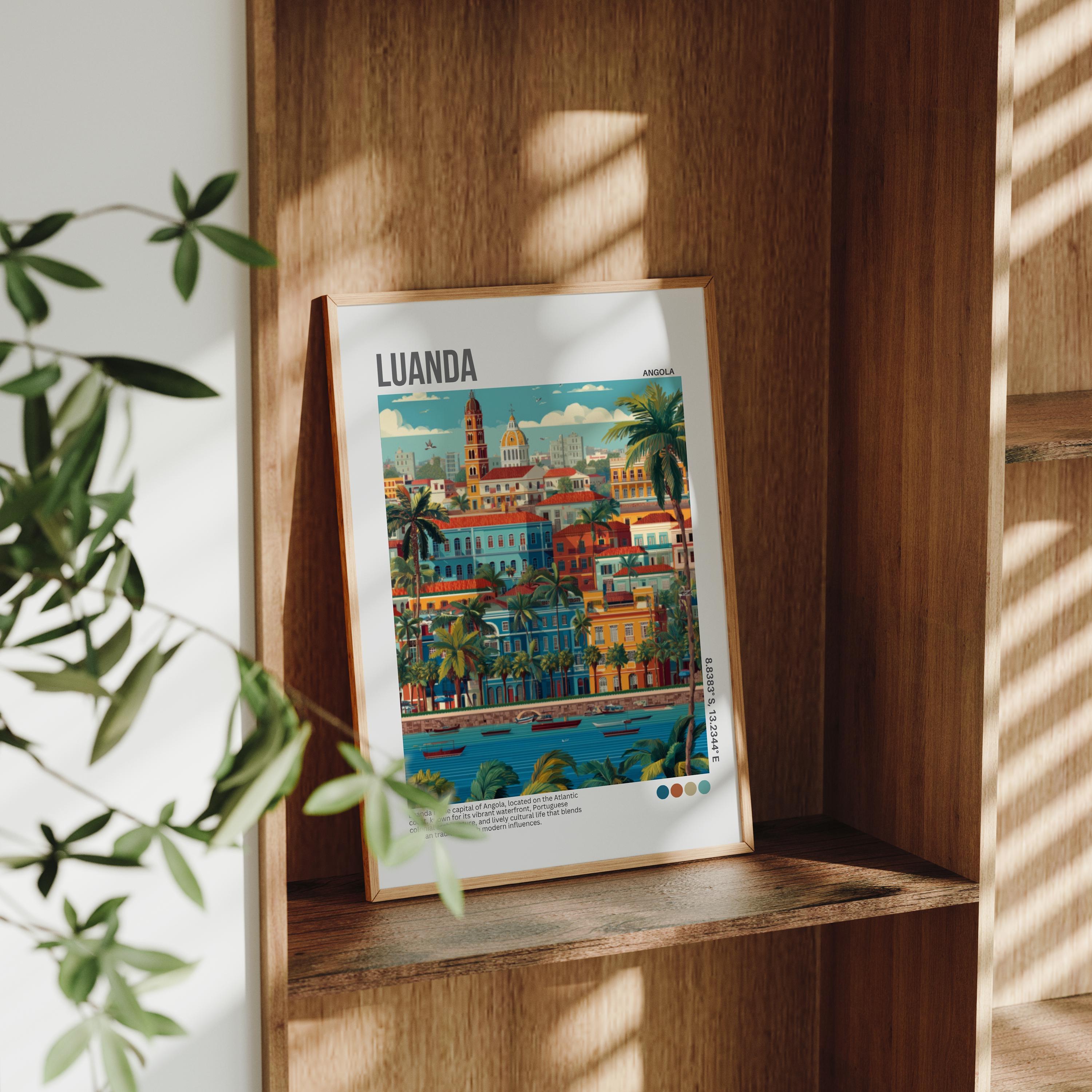 Luanda Angola Travel Poster, Colorful Coastal City Wall Art, Colonial ...