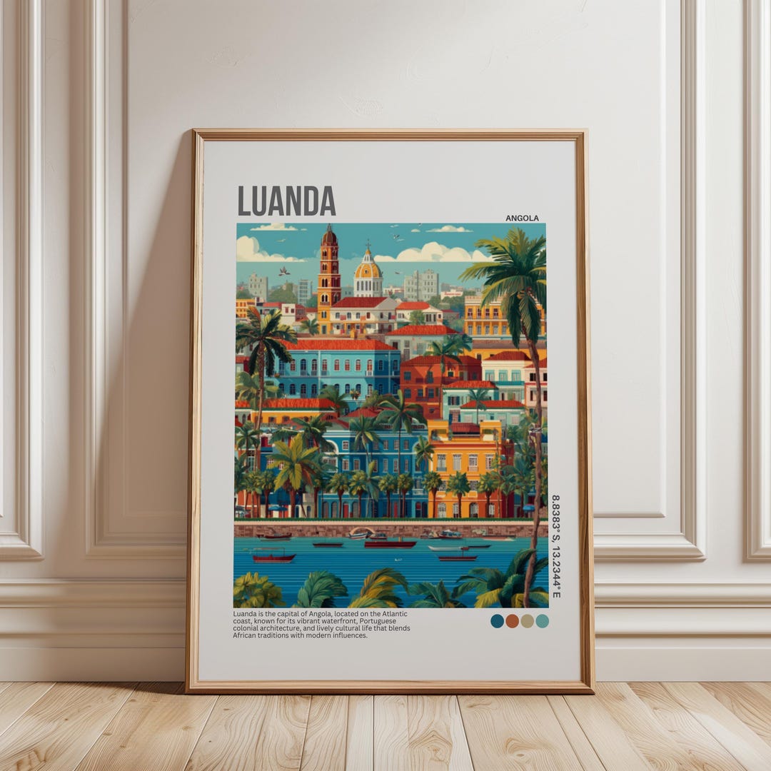 Luanda Angola Travel Poster, Colorful Coastal City Wall Art, Colonial ...