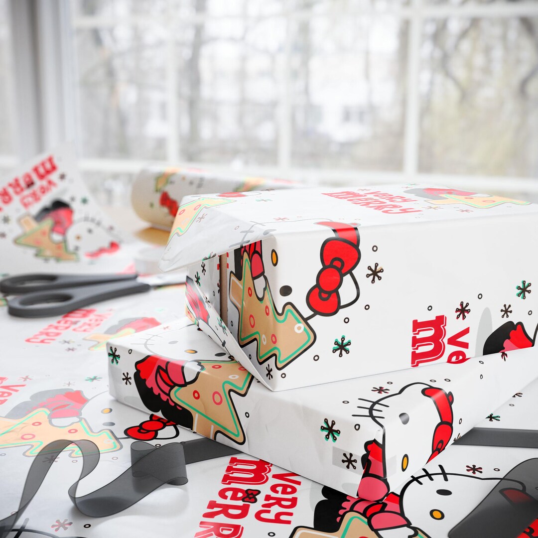 Hello Kitty Christmas Wrapping Paper Roll Winter Cute Kawaii Cat - Etsy