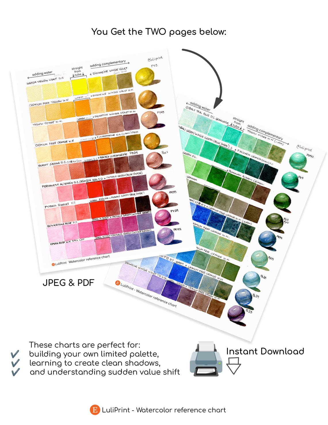 Watercolor Mixing Chart: Color Reference Guide (digital Download, PDF ...