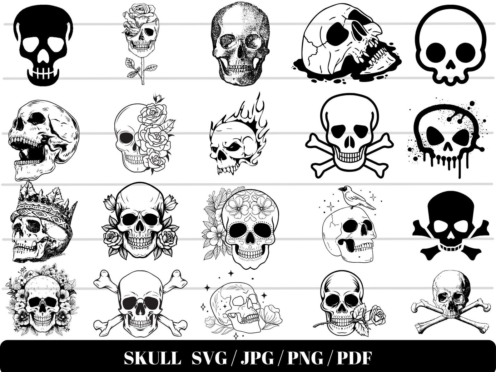 Skull Svg Bundle, Skull Png Files, Sugar Skulls Svg, Skull Clipart, Svg ...