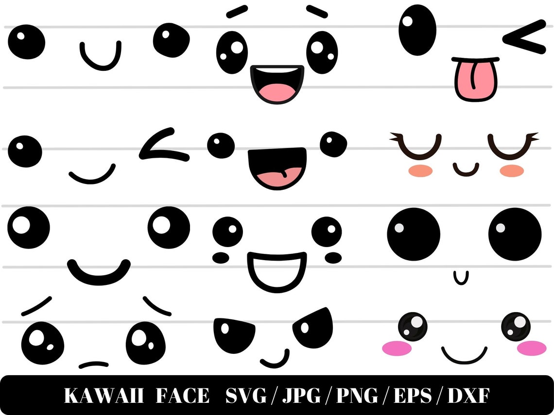 Smiley Face Svg Bundle, Cartoon Emotion Faces SVG Bundle, Kawaii Face ...