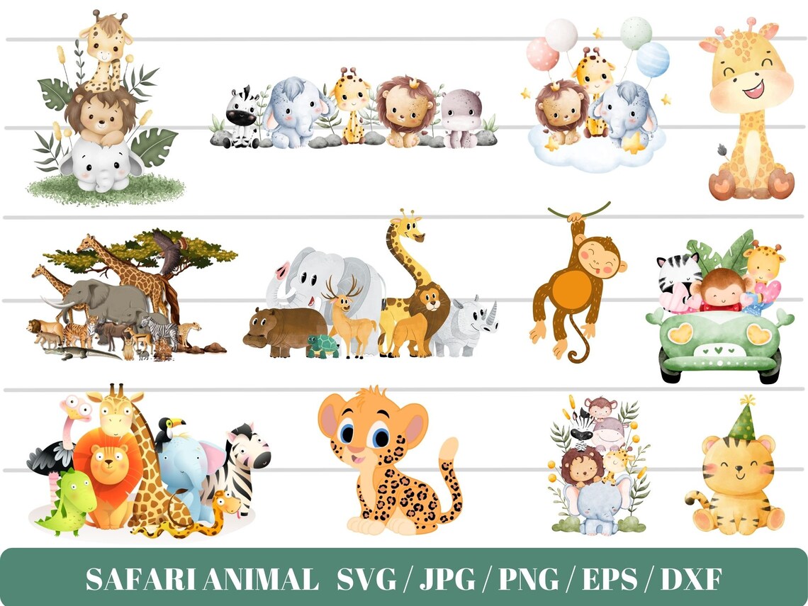 Jungle Animals SVG Set. Safari Animals SVG. Cricut Cut Files, Layered ...