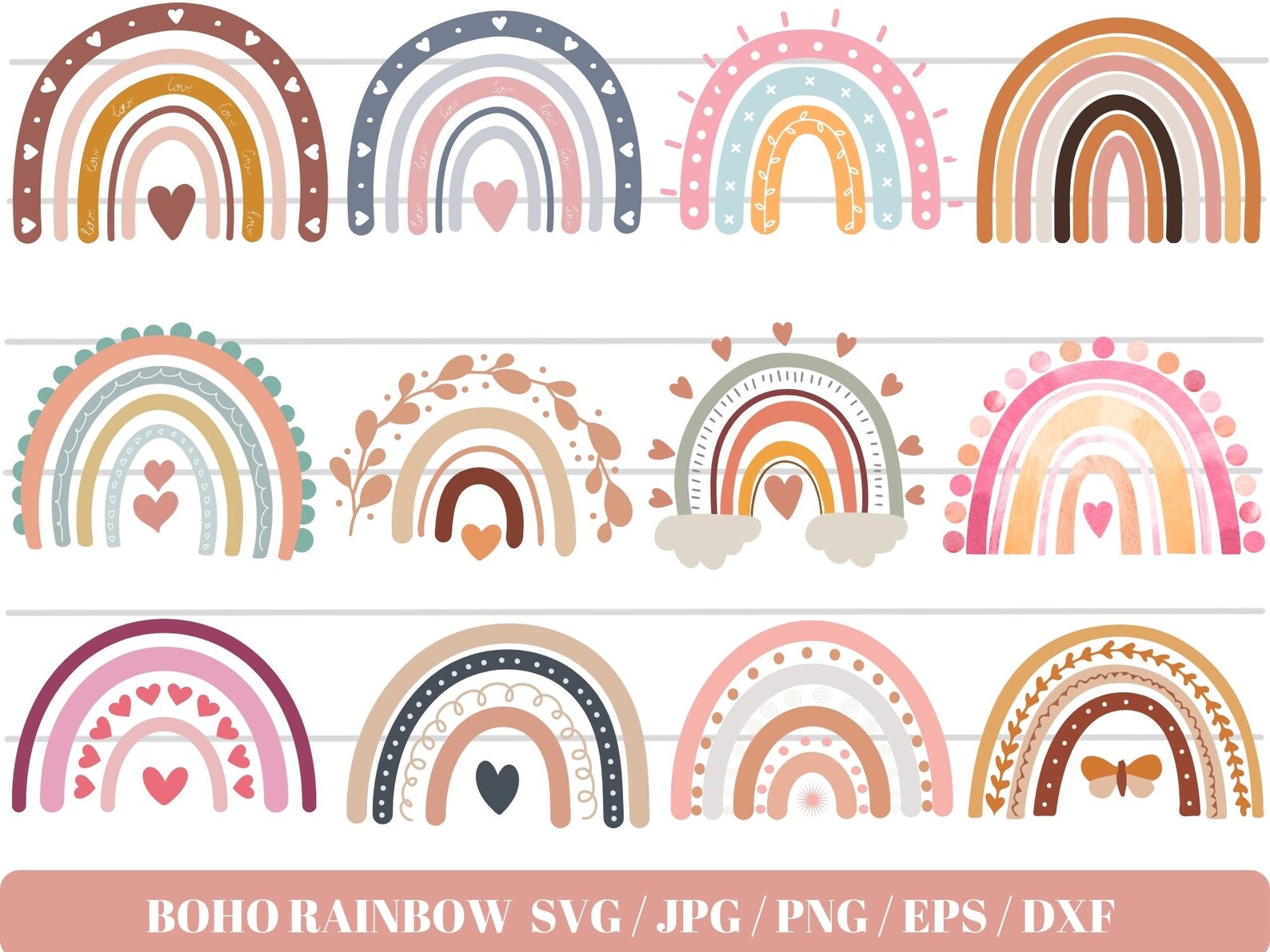 Rainbow Svg, Boho Rainbow Svg, Cute Rainbow Svg, Rainbow Svg Bundle ...