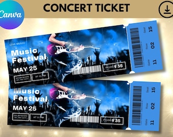 Editable Concert Ticket Template, DIY Event Ticket, Custom Concert Ticket Gift, Surprise ...