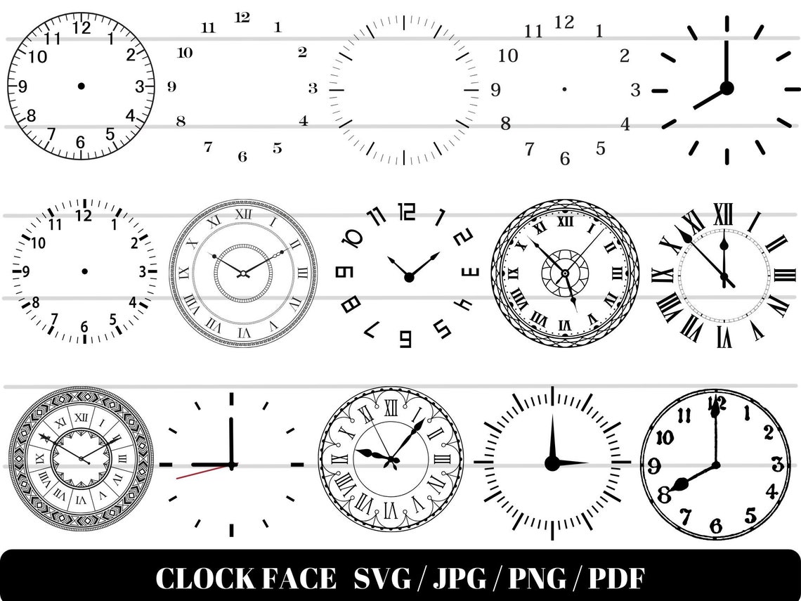 Clock Face SVG Bundle, Clock Svg, Clock Numbers Svg, Roman Numeral ...