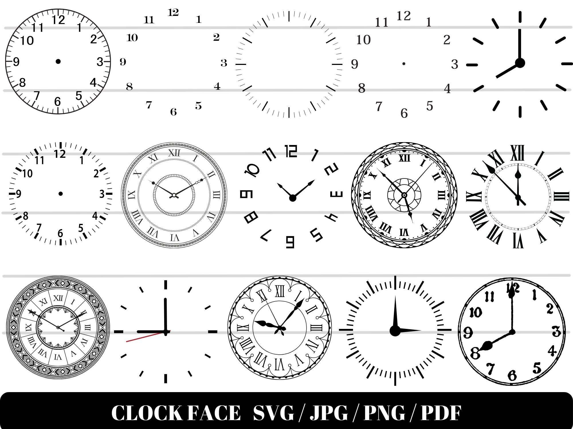Clock Face SVG Bundle, Clock Svg, Clock Numbers Svg, Roman Numeral ...