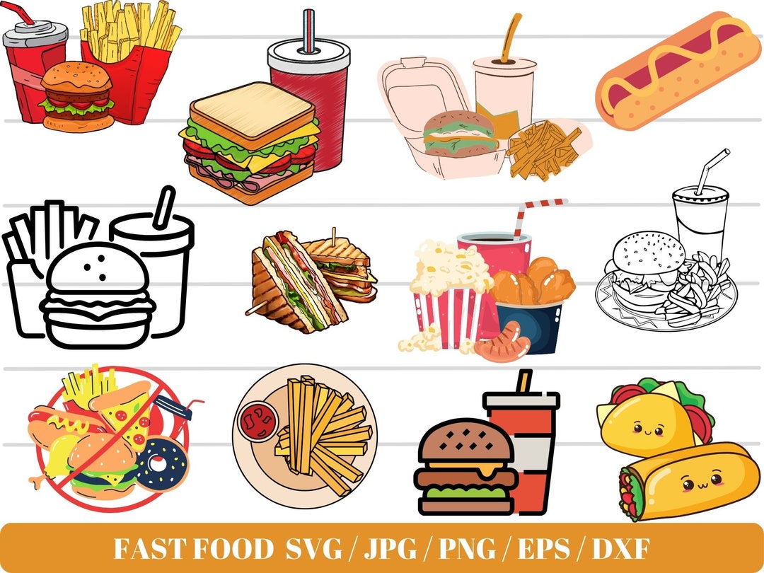 Junk Food Clipart Set, Fast Food Clipart Set, Burger PNG, Pizza PNG ...