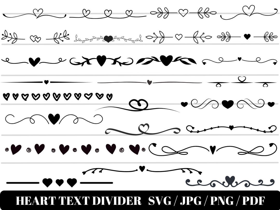 Heart Text Dividers SVG Wedding Text Dividers SVG Heart Border Svg ...