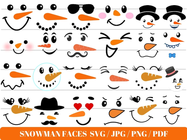 Snowman Faces Svg Snowman Svg Snowman Clipart Christmas Svg Snowman Cut ...