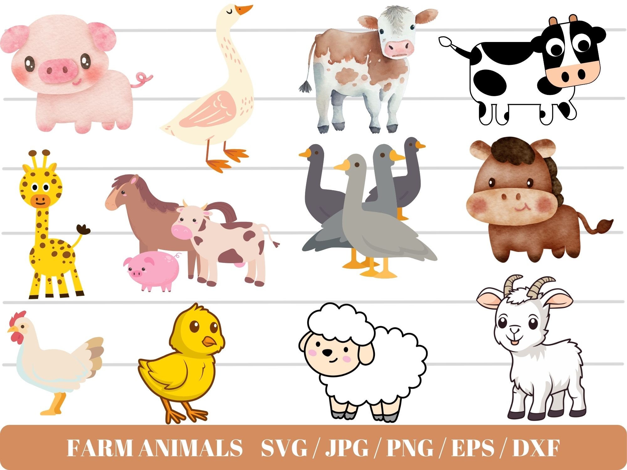 Farm Animals SVG Bundle, Cute Farm Animals SVG, Barn Svg, Farmyard ...