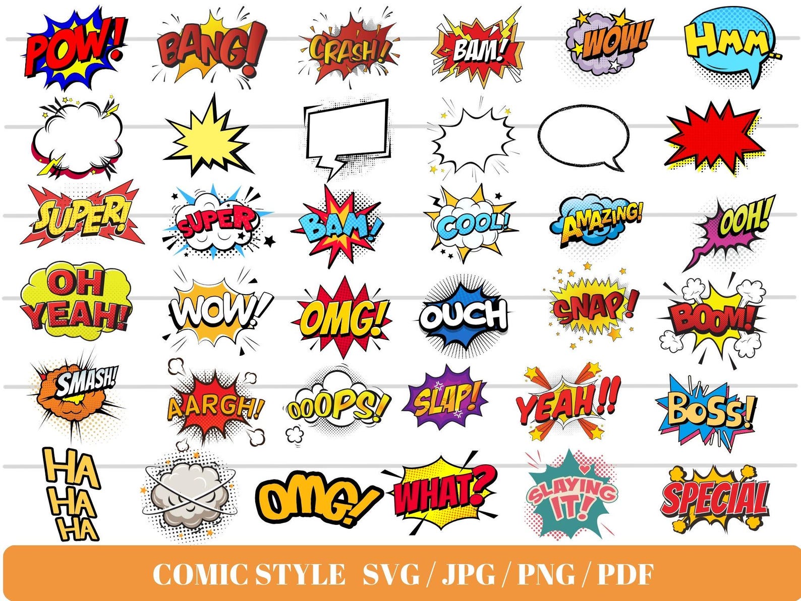 Bundle of Comic Style Action Bubbles, Comic Cartoon Style, Birthday ...