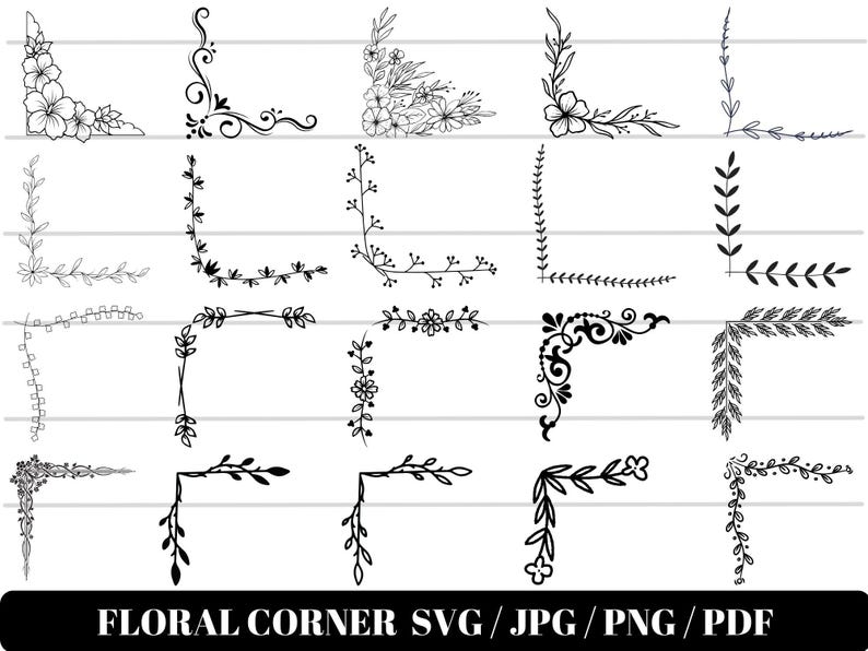 Flower Corner SVG Bundle, Flower Border, Flower Corner, Plant Corner ...