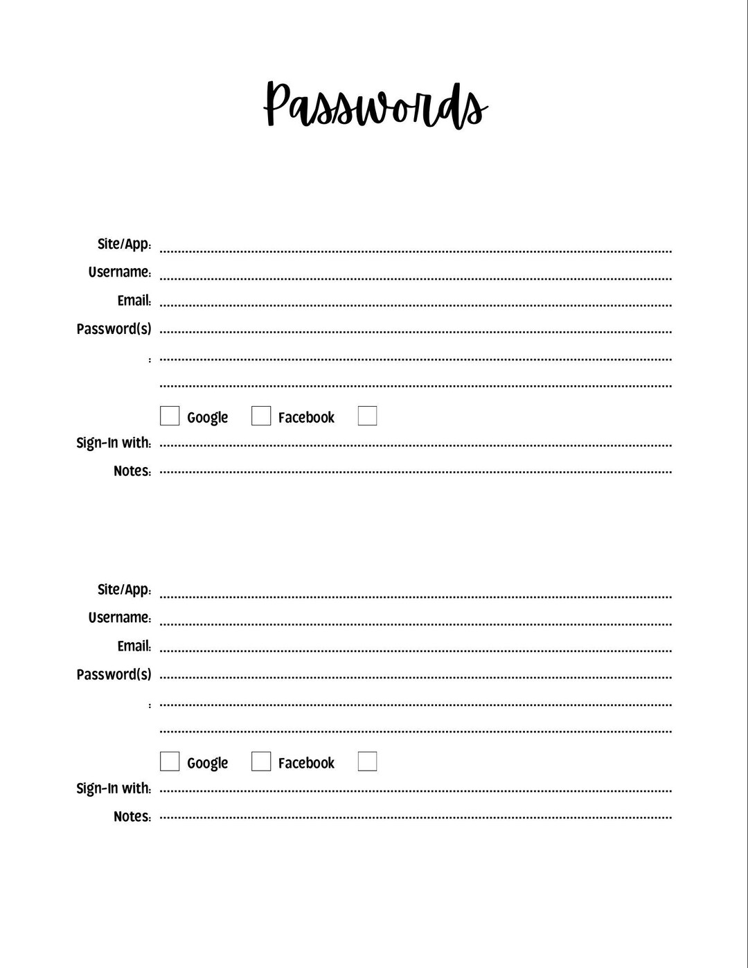 Password Saver Template - Etsy