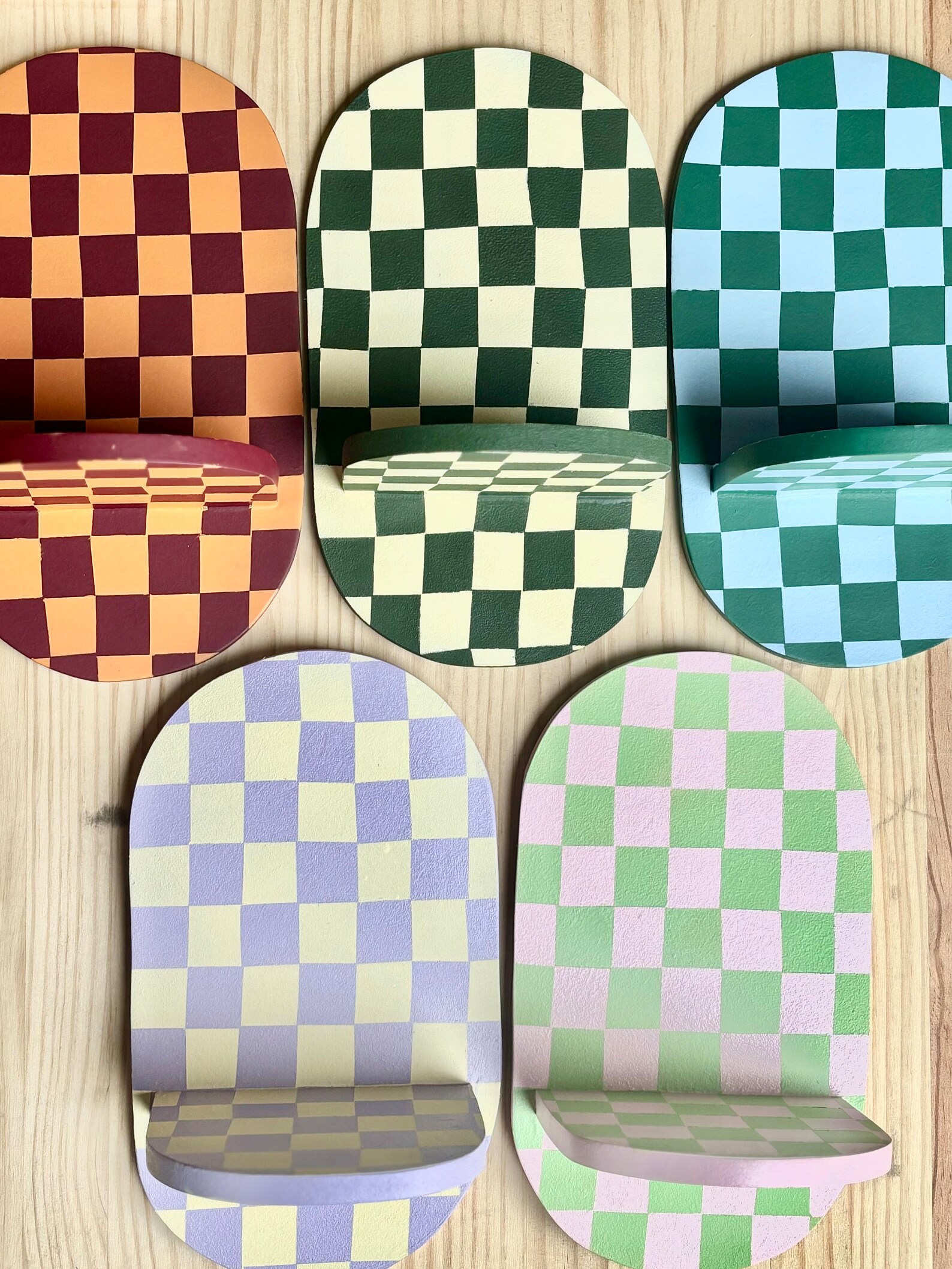 Green and Blue Checkered Oval Shelf - Funky Retro Dopamine Decor Shelf ...