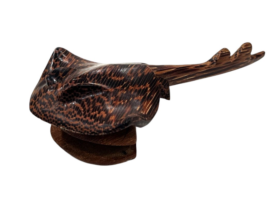 Hand-carved Wooden Stingray Sculpture Coastal Decor Ocean-inspired Wood ...