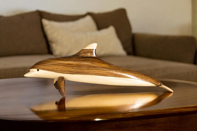 Hand-carved Wooden Dolphin Figurine - Artisan Craftsmanship, Natural ...