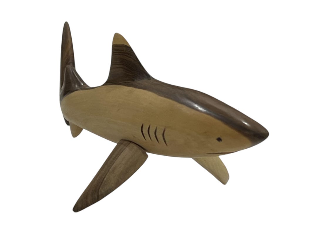 Hand-carved Wooden Shark Sculpture - Bold Marine Life Art for Home and ...