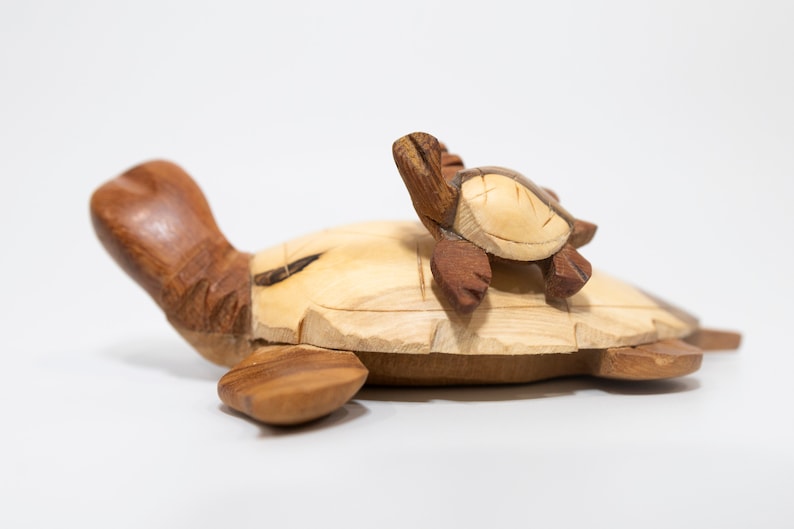 Hand-carved Wooden Sea Turtle Sculpture – Mother and Calf Design - Etsy