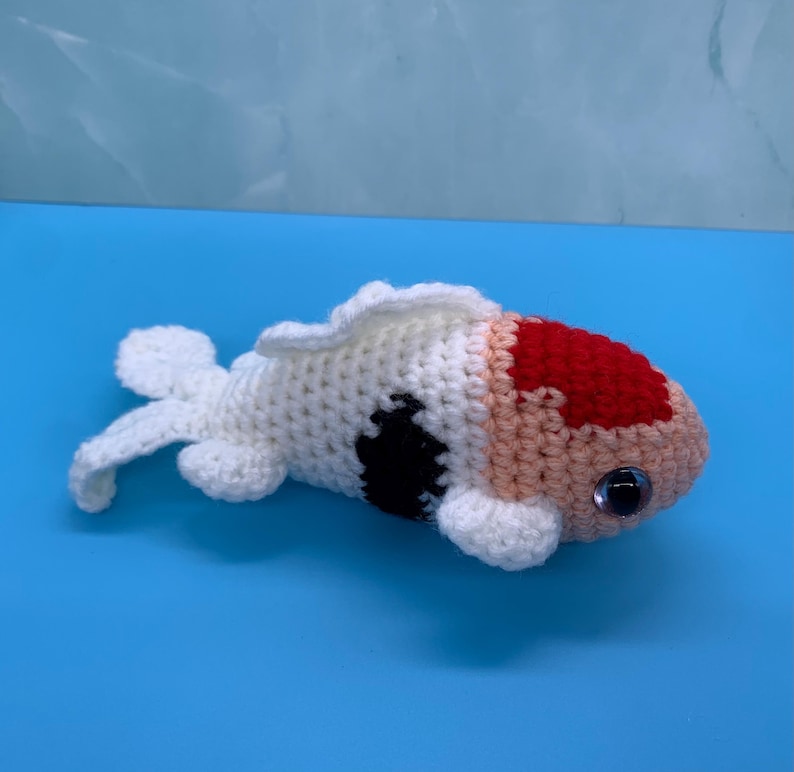 Crochet Koi Fish Plushie: Tricolor Stuffed Carp, Handmade, Red, White ...