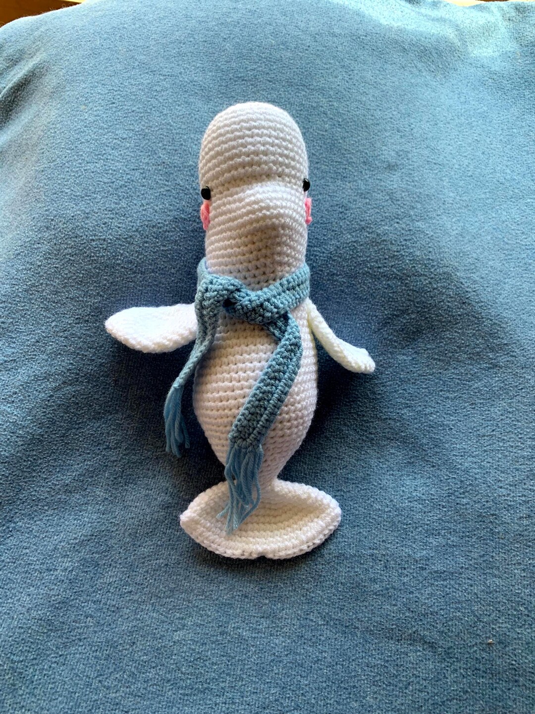 Crochet Beluga Whale Plushie: Handmade Stuffed Toy With Scarf - Etsy