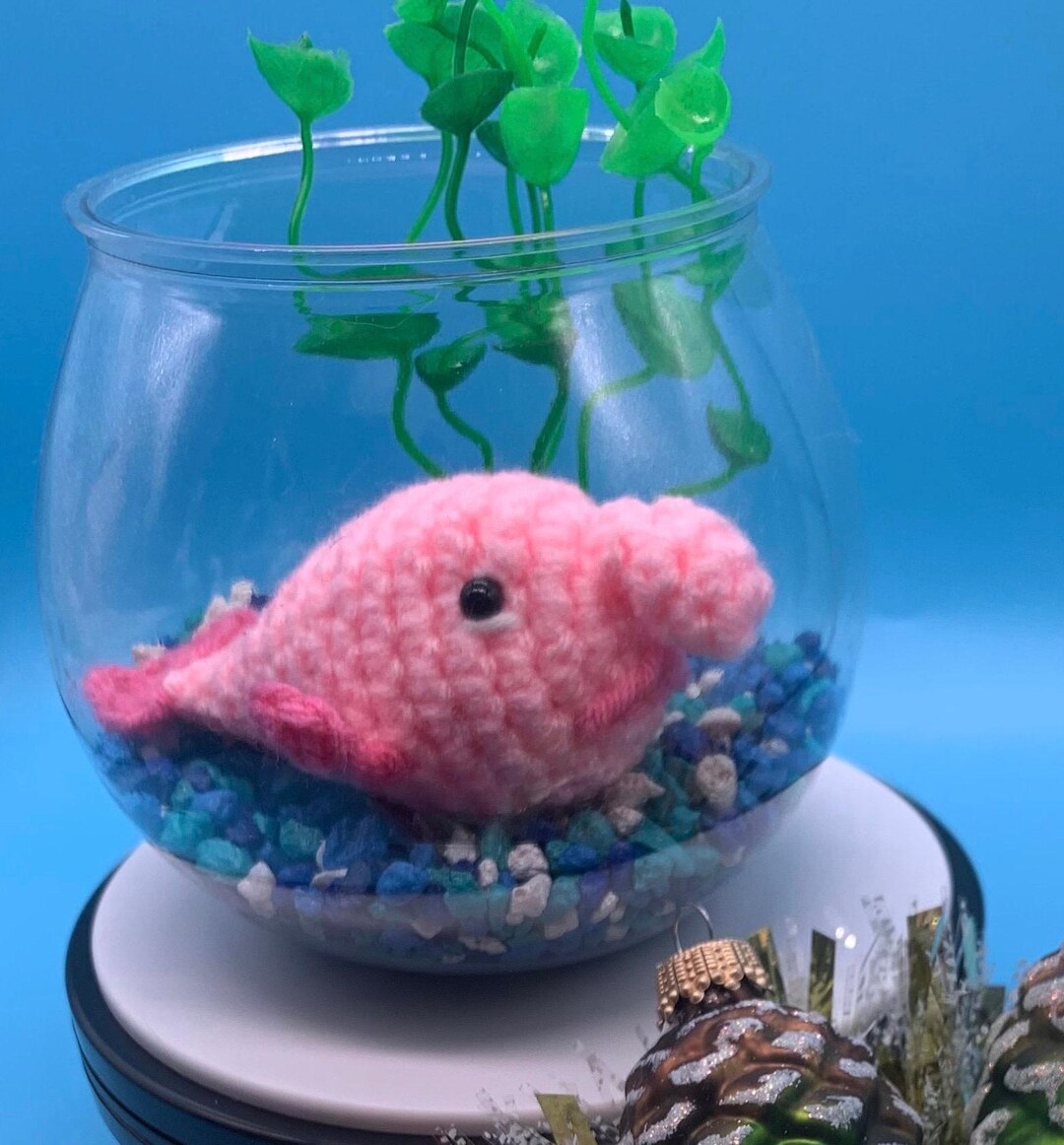 Crocheted Pink Blobfish Plushie in Fishbowl: Desk Aquarium Decor, This ...