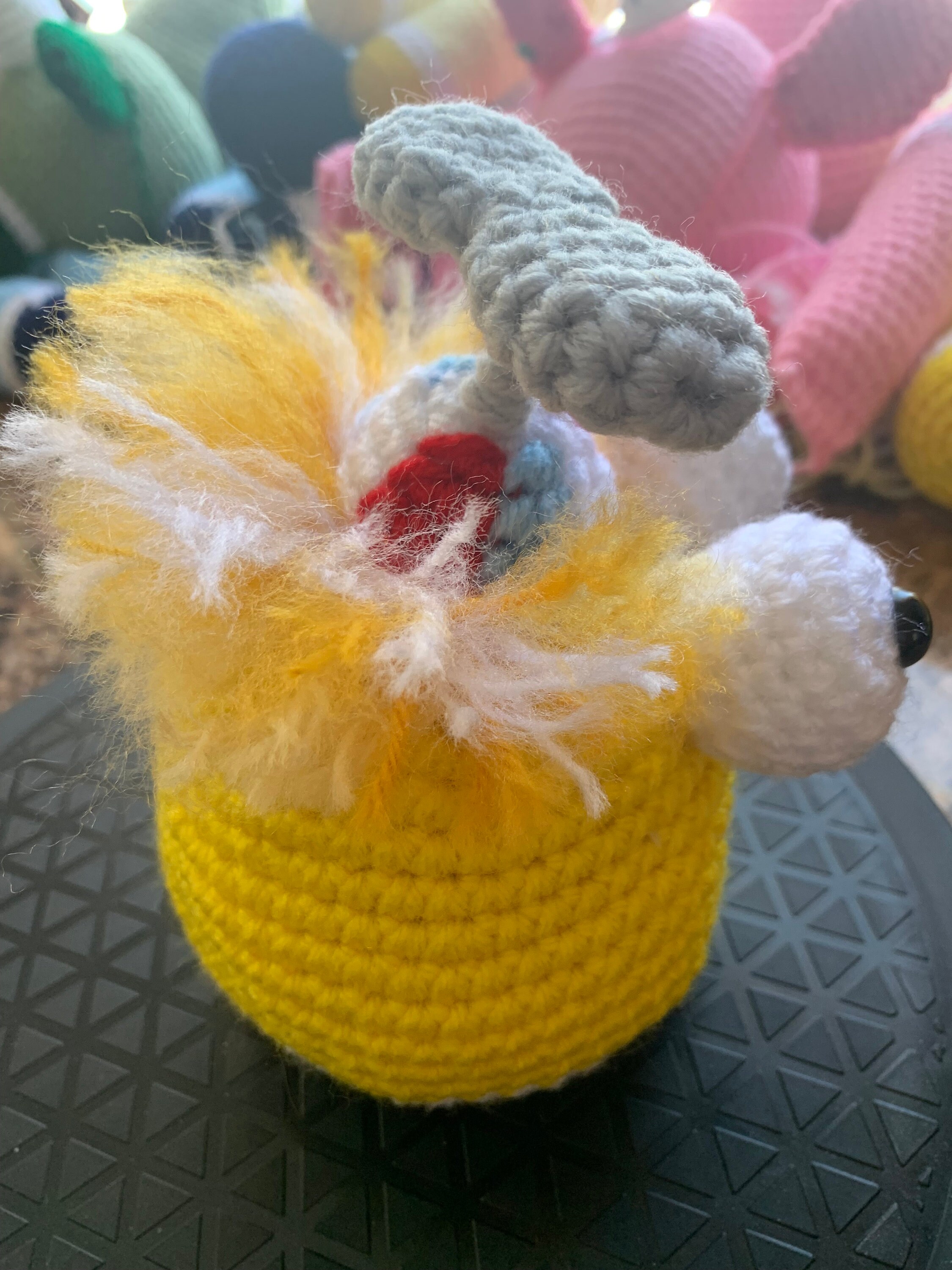 Handmade Crochet Fuzzy Headed Stuffed Toy Wearing a Retro Mini ...