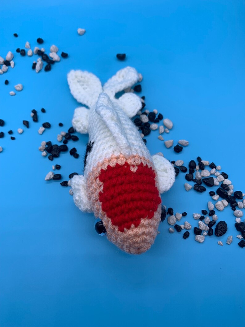 Crochet Koi Fish Plushie: Tricolor Stuffed Carp, Handmade, Red, White ...