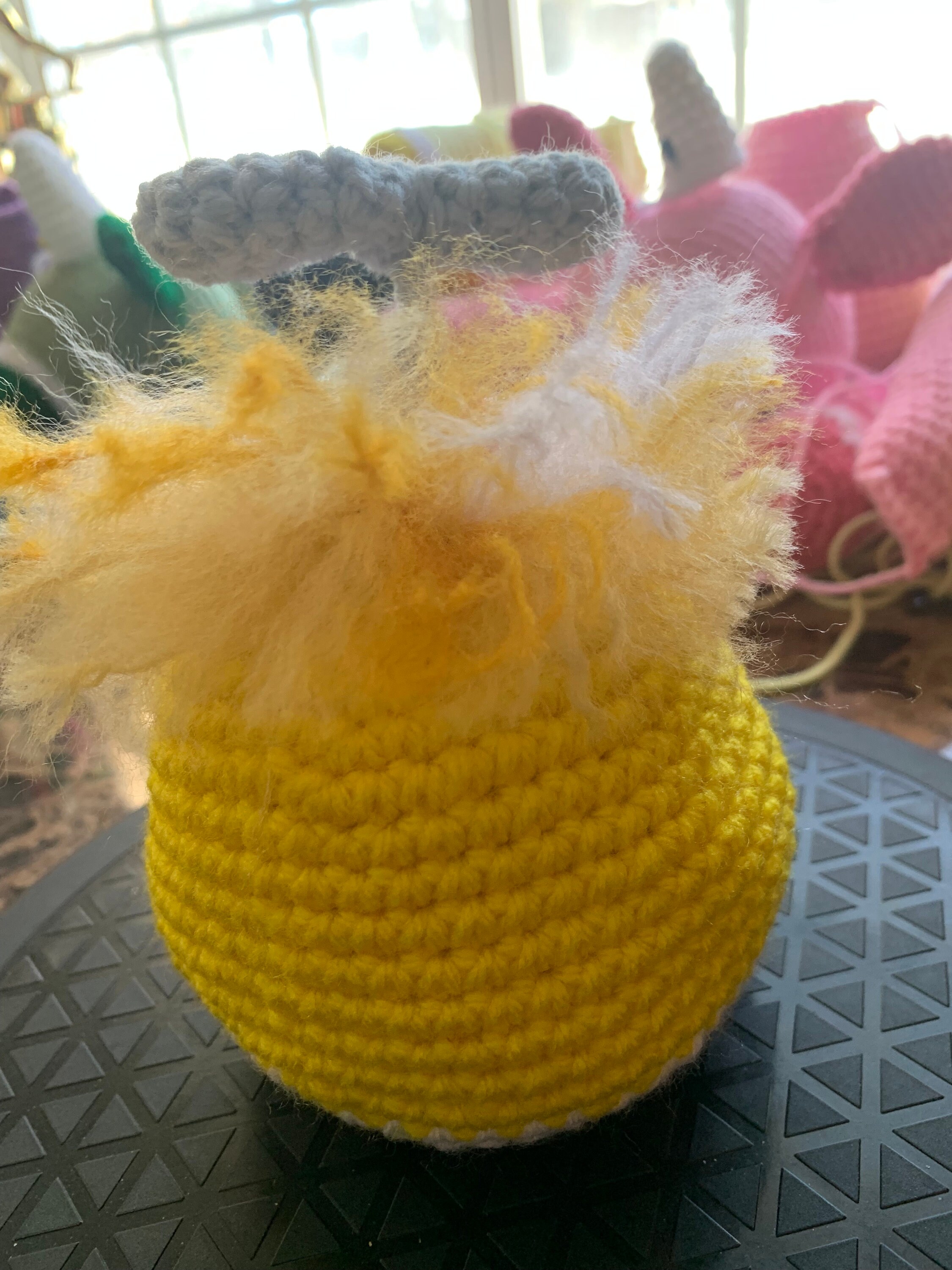 Handmade Crochet Fuzzy Headed Stuffed Toy Wearing a Retro Mini ...