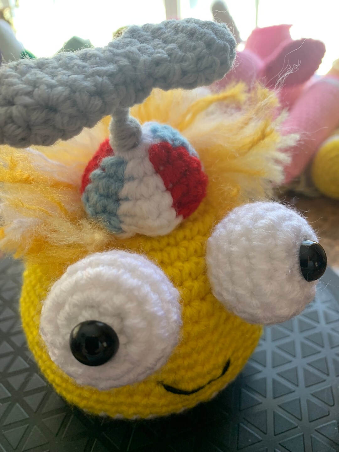 Handmade Crochet Fuzzy Headed Stuffed Toy Wearing a Retro Mini ...