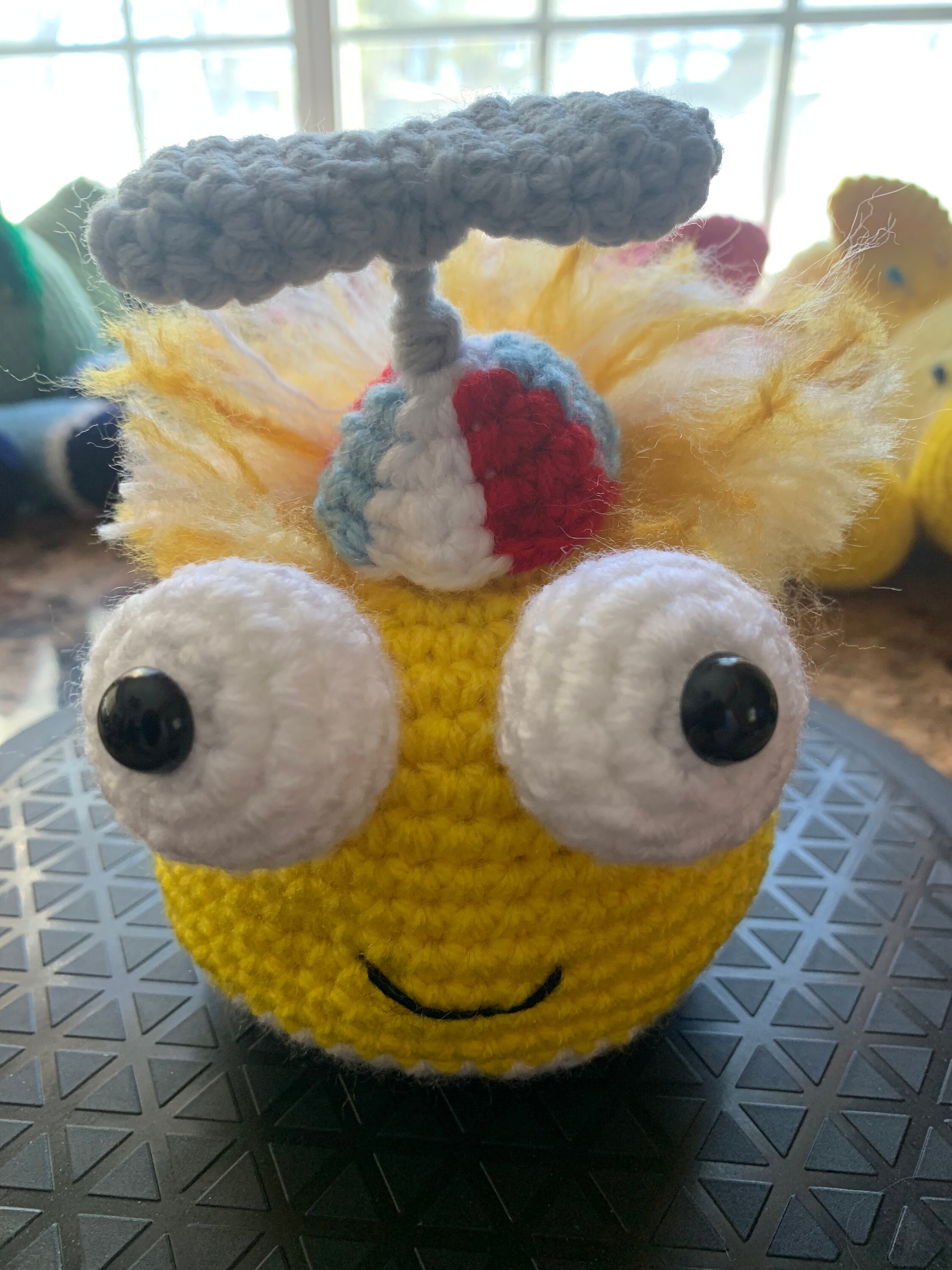 Handmade Crochet Fuzzy Headed Stuffed Toy Wearing a Retro Mini ...