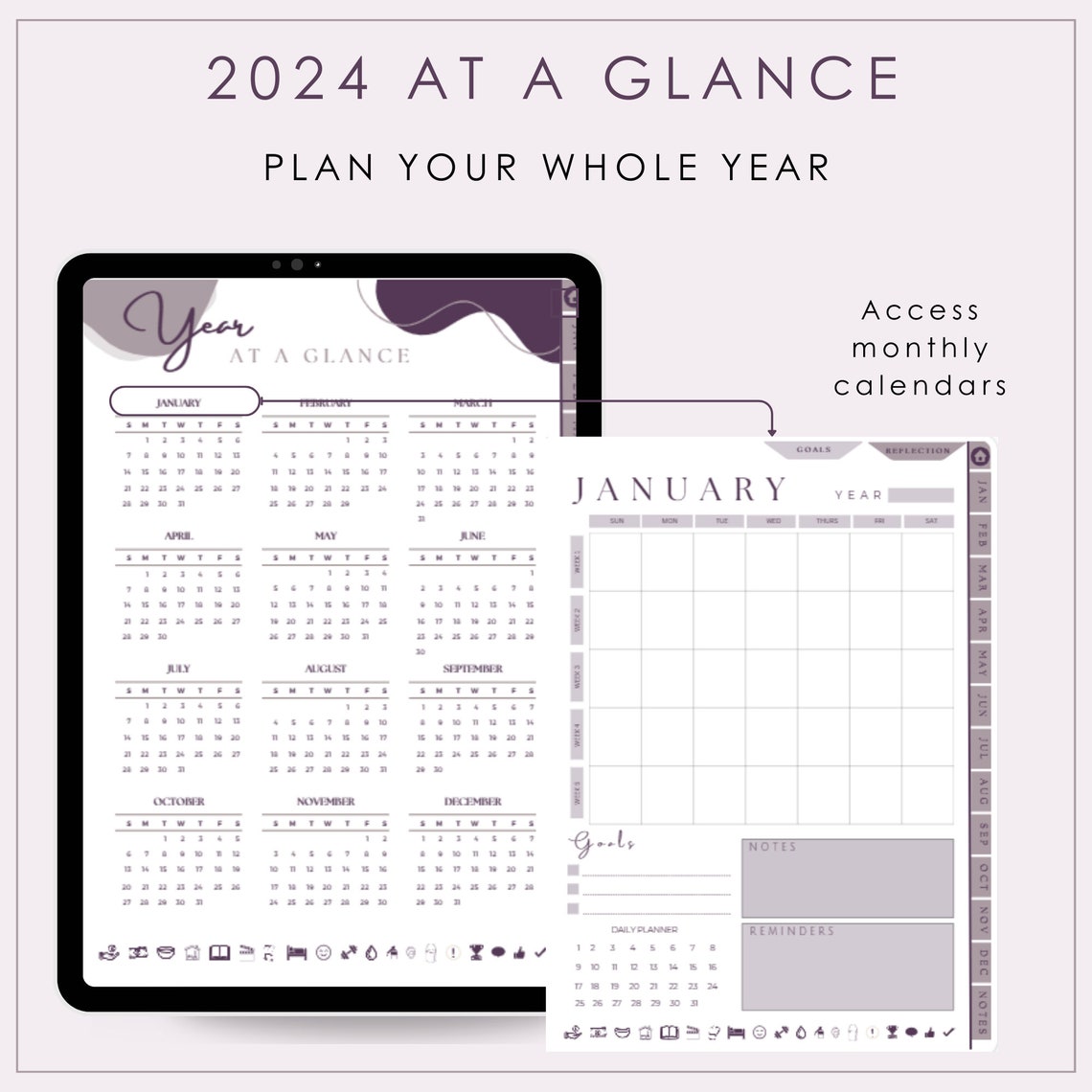 2024 Digital Planner, 2024 Portrait Planner, 2024 Planner, Hyperlinked ...